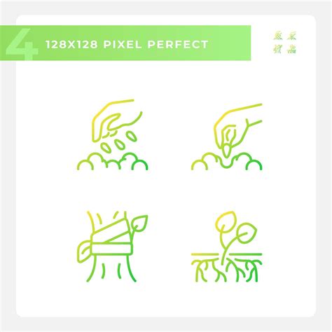 Growing Plants Gradient Linear Vector Icons Set Organic Gardening Seed Germination