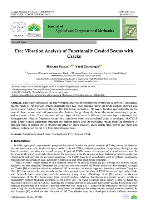 Pdf Free Vibration Analysis Of Functionally Graded Beams With Cracks