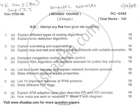 Computer Networks 2008 2009 Be Computer Engineering Semester 5 Te Third Year Old Question