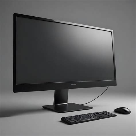 A Black Computer Monitor With A Black Keyboard And Mouse On A White