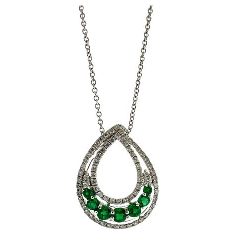 18k Gold Emerald And Diamond Pendant Necklace For Sale At 1stdibs