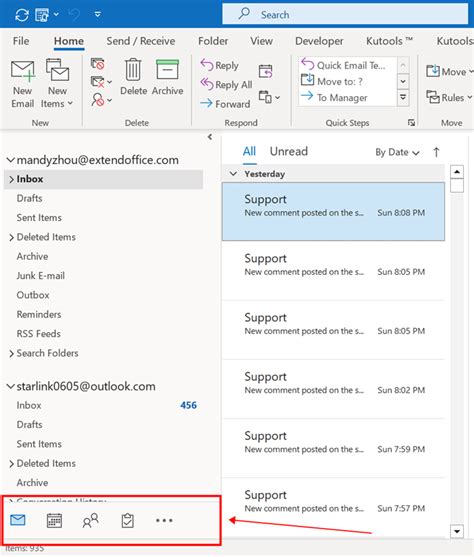 how to move navigation bar from left side to the bottom in outlook
