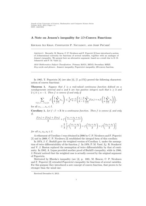 Pdf A Note On Jensens Inequality For 2d Convex Functions