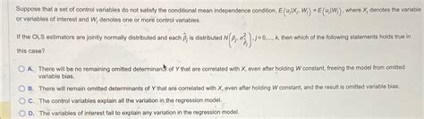Solved Suppose That A Set Of Control Variables Do Not