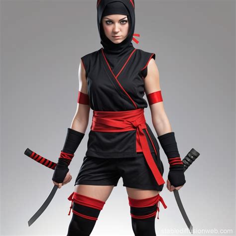 A Realistic Depiction Of A Female Ninja With A Background Of Cherry
