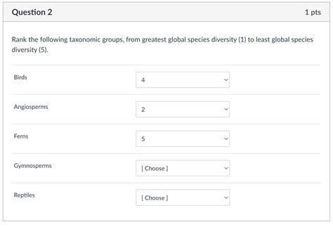Solved Question 2 1 Pts Rank The Following Taxonomic Groups