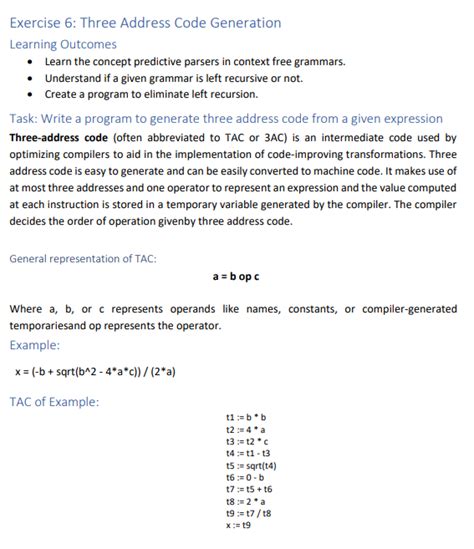 Exercise 6 Three Address Code Generation Learning Chegg