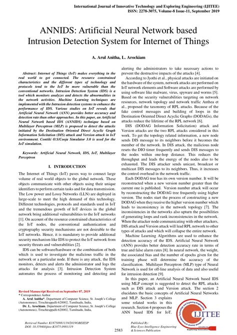 Pdf Annids Artificial Neural Network Based Intrusion Detection System For Internet Of Things