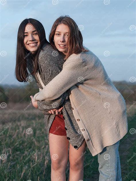 Two Cute Girls Having Fun Outdoors Stock Image Image Of Friends