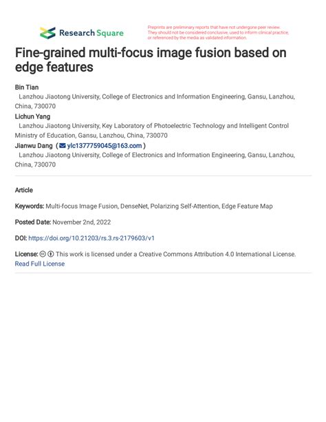 Pdf Fine Grained Multi Focus Image Fusion Based On Edge Features
