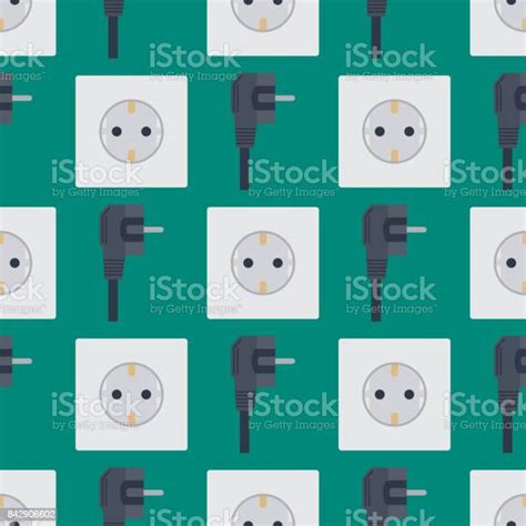 전기 콘센트 벡터 일러스트 레이 션 에너지 소켓 전원 콘센트 플러그 원활한 패턴 유럽 기기 인테리어 아이콘 권위에 대한 스톡