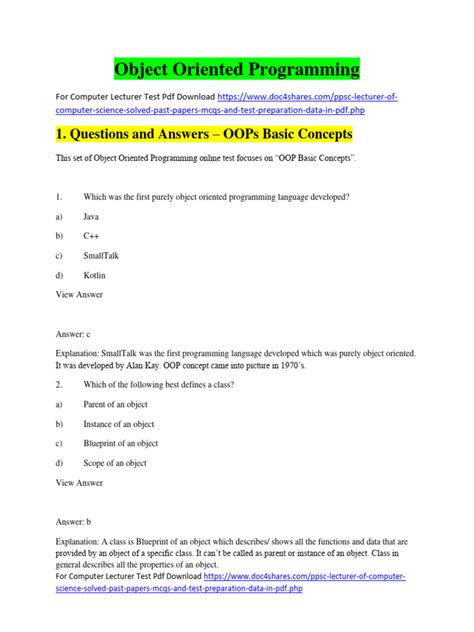 Object Oriented Programming Basic Concepts Pdf Class Computer