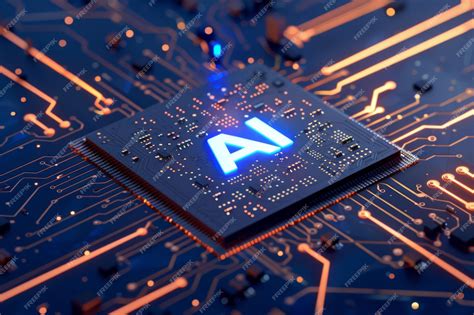 Premium Photo Advanced Ai Computer Chip On A Circuit Board With Glowing Elements At Night