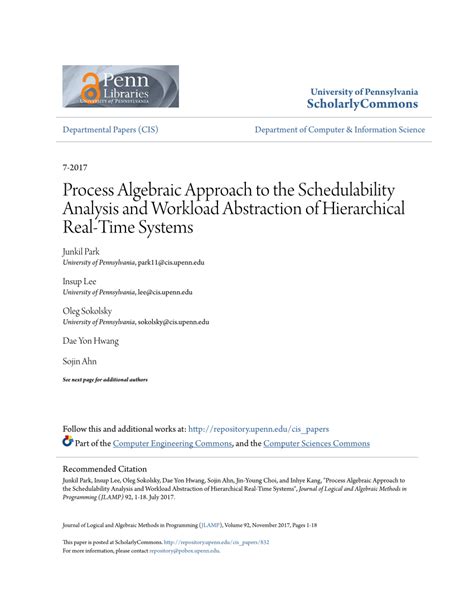 Pdf A Process Algebraic Approach To The Schedulability Analysis And Workload Abstraction Of