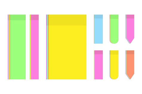 Большой векторный набор ярких красочных наклеек для заметок различной ширины и формы в модных