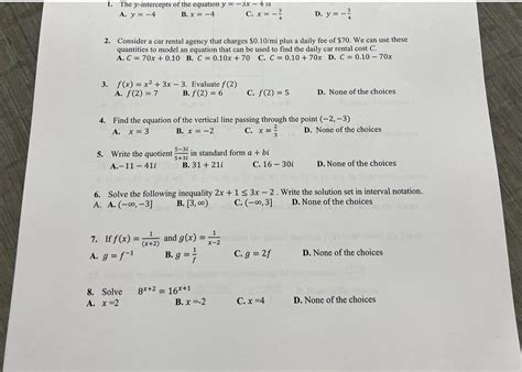 Solved The Y Intercepts Of The Equation Y 3x 4