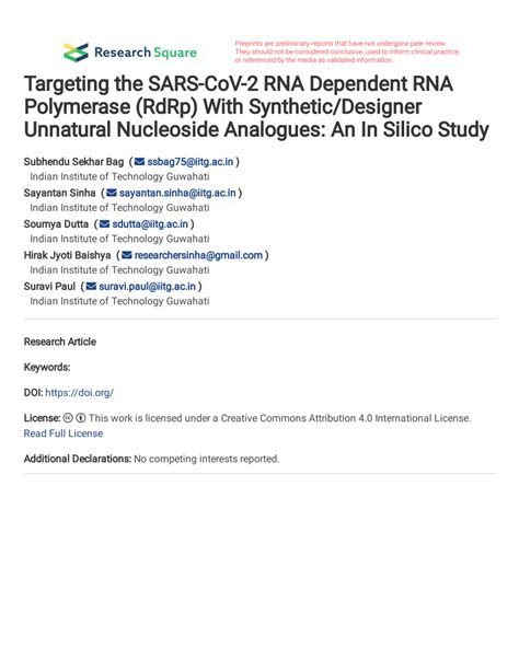 Pdf Targeting The Sars Cov 2 Rna Dependent Rna Polymerase Rdrp With
