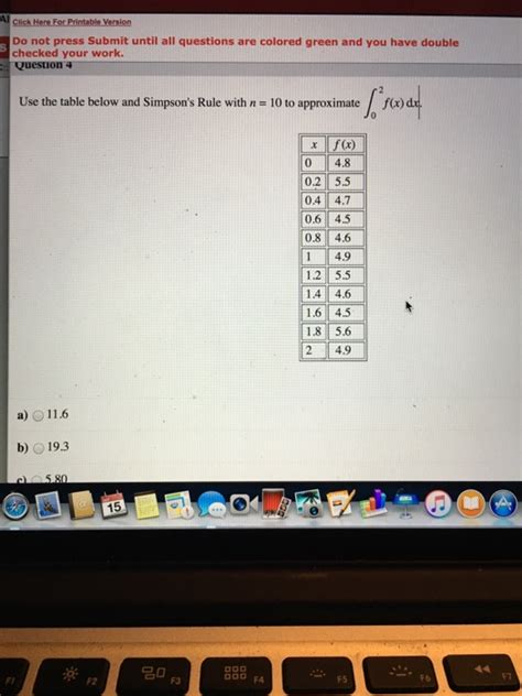 solved use the table below and simpson s rule with n 10 to