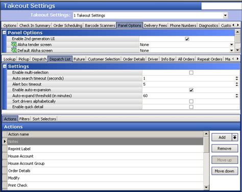 Aloha Takeout Configuring Panel Options Dispatch List Tab NCR Docs