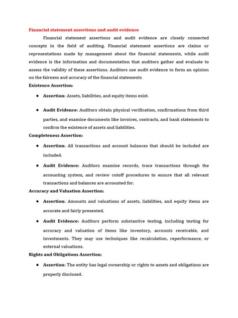 Financial Statement Assertions And Audit Evidence Download Free Pdf