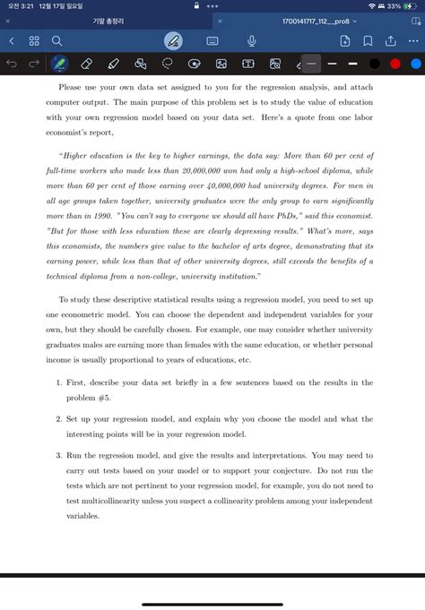 Solved Please Use Your Own Data Set Assigned To You For The