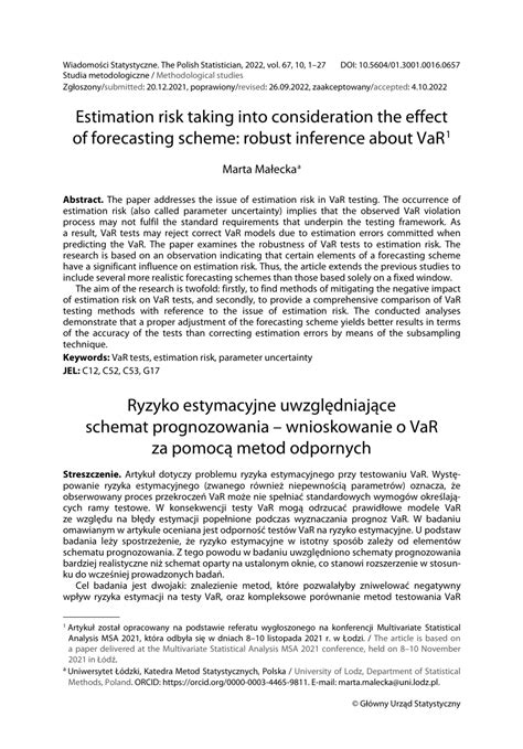Pdf Estimation Risk Taking Into Consideration The Effect Of Forecasting Scheme Robust