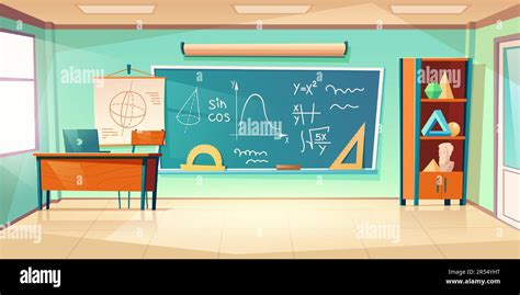 Classroom For Math Learning With Formula On Chalkboard Vector Cartoon
