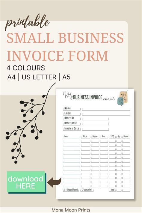 Printable PDF INVOICE CHART Invoice Form Insert Page Online Etsy UK