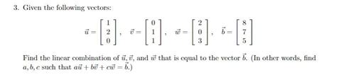 Solved Given The Following Vectors Chegg Com