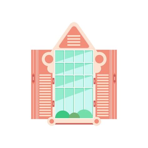 Premium Vector Retro Wooden Window Frame With Shutters Architectural Design Element Vector