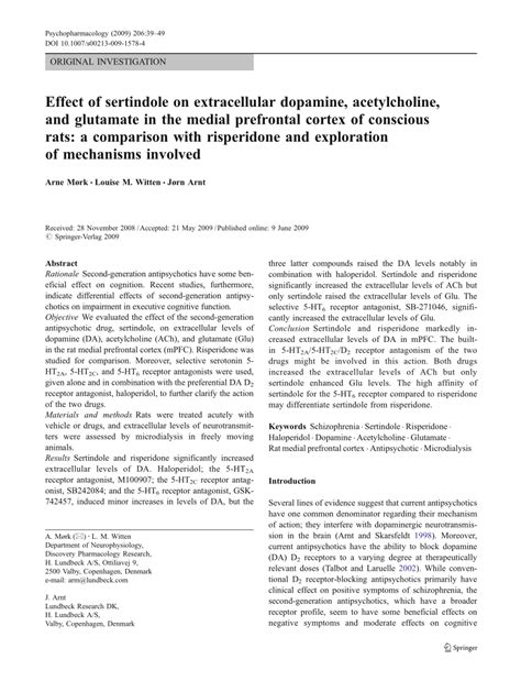 Pdf Effect Of Sertindole On Extracellular Dopamine Acetylcholine