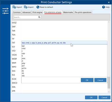 File Extension Aliases Print Conductor