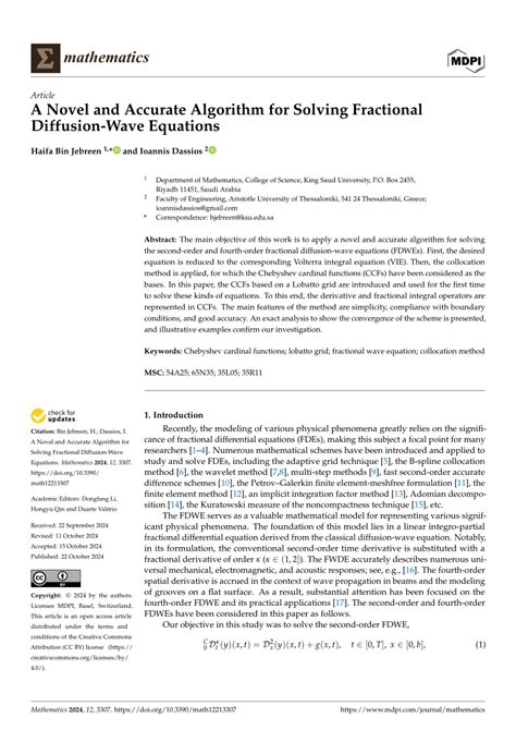 Pdf A Novel And Accurate Algorithm For Solving Fractional Diffusion