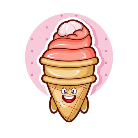 웃는 얼굴로 망고스틴 아이스크림의 만화 그림 프리미엄 벡터