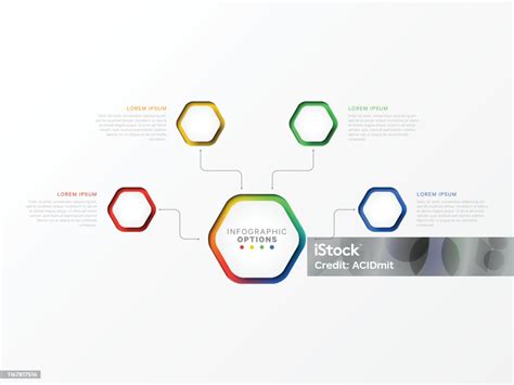 육각 형 요소가있는 4 단계 3d 인포 그래픽 템플릿 브로셔 다이어그램 워크플로 타임 라인 웹 디자인에 대한 옵션이있는 비즈니스 프로세스 템플릿 3차원 형태에 대한 스톡