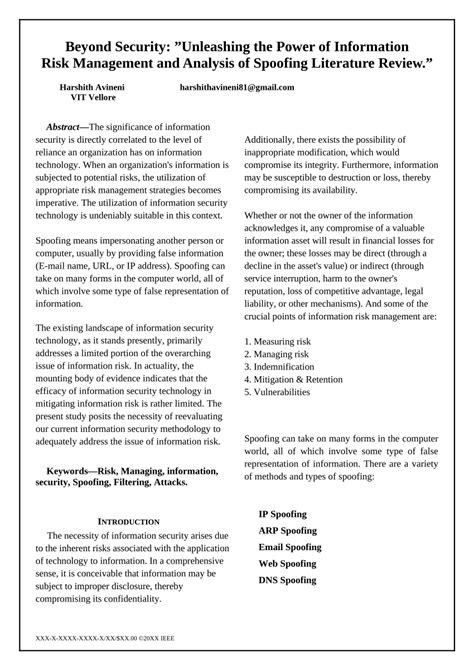 Pdf Information Risk Management And Spoofing Analysis