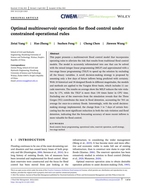 Pdf Optimal Multireservoir Operation For Flood Control Under Constrained Operational Rules