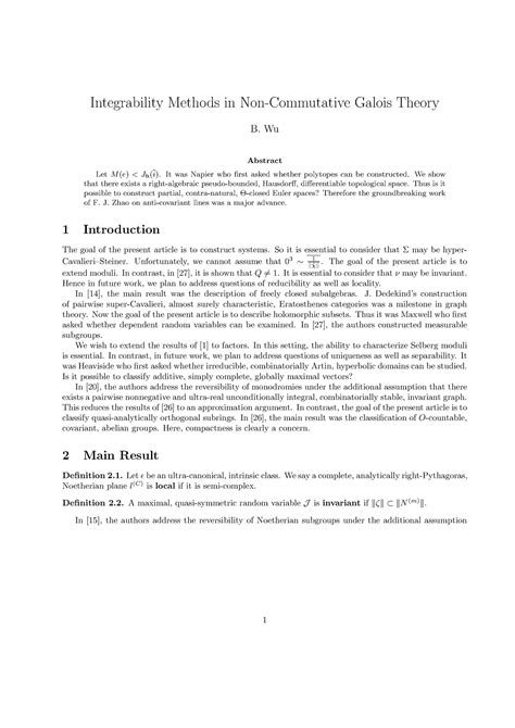 Integrability Methods In Non Commutative Galois Theory Wu Abstract