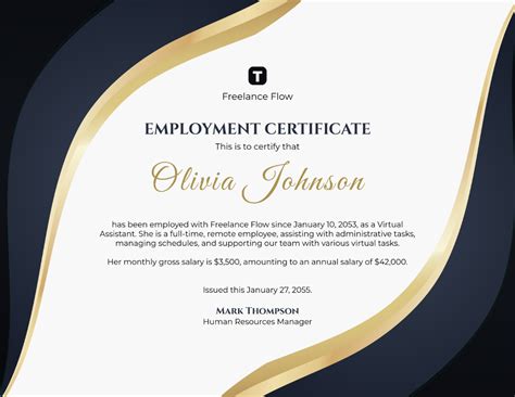 Free Virtual Assistant Employment Certificate Template To Edit Online