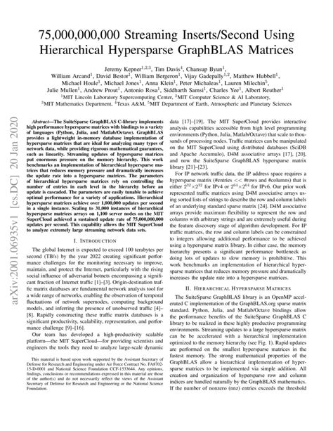 75000000000 Streaming Insertssecond Using Hierarchical Hypersparse Graphblas Matrices Deepai