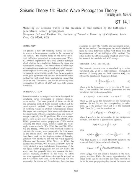 Pdf Seismic Theory 14 Elastic Wave Propagation Theory · Seismic Theory 14 Elastic Wave
