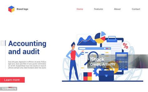 비즈니스 회계 및 재무 감사 벡터 일러스트레이션 평면 만화 회계사 캐릭터 만들기 감사 프로세스 웹 사이트 인터페이스 디자인