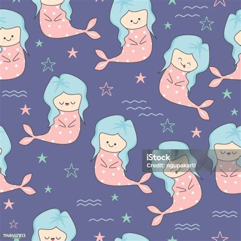 귀여운 인 어 완벽 한 패턴 손으로 그린 아이 들과 아이 들을 위한 다채로운 배경 패션 섬유 인쇄 귀여운에 대한 스톡 벡터 아트 및 기타 이미지 Istock