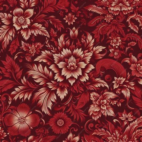 Traditional Floral Patterns Ruby Red Premium Ai Generated Vector