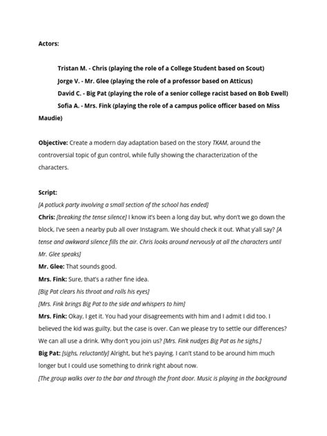 To Kill A Problem Script Example Pdf To Kill A Mockingbird