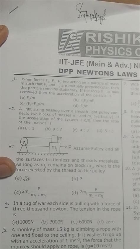 Imprudging Iit Jee Main And Adv N Dpp Newtons Laws 1 When Forces F1 F