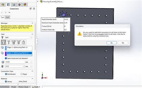 Creating Multiple Bolt Connectors In SOLIDWORKS Simulation