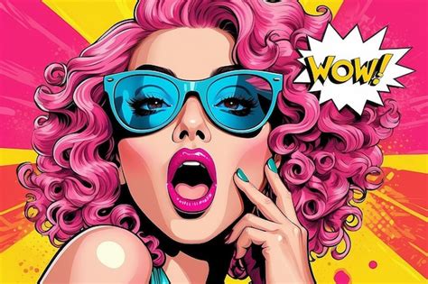 Premium Photo Wow Pop Art Face Sexy Surprised Woman With Pink Curly