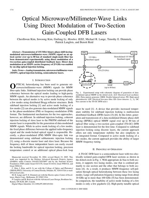 Pdf Optical Microwave Millimeter Wave Links Using Direct Modulation Of Two Section Gain