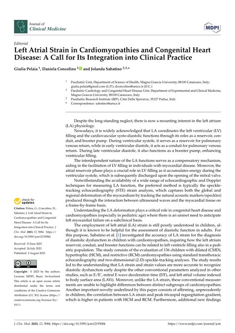 Pdf Left Atrial Strain In Cardiomyopathies And Congenital Heart Disease A Call For Its